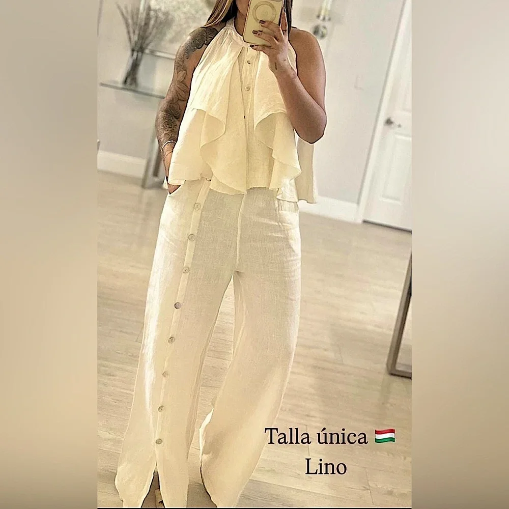 puro lino | Pants & Jumpsuits | Puro Lino Italian Linen Ruffled ...